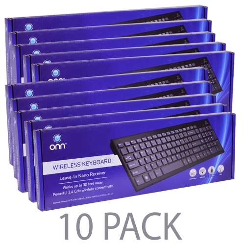 (10-Pack) Onn LK6500R 2.4GHz 104-Key Wireless Keyboard w/Nano USB ...